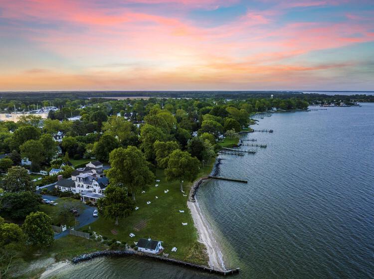 Sunrise over the town of Oxford, MD